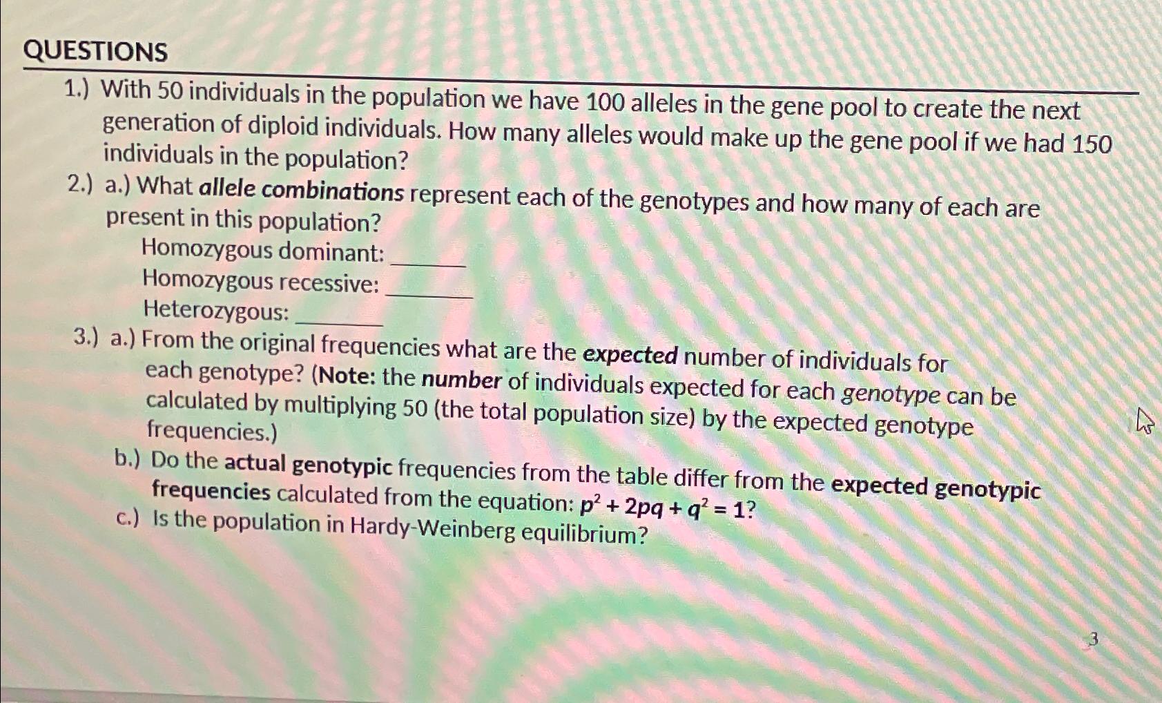 Solved QUESTIONS1.) ﻿With 50 ﻿individuals in the population | Chegg.com