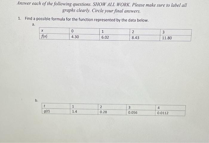 Solved Answer each of the following questions. SHOW ALL | Chegg.com