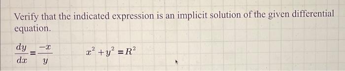 Solved Verify that the indicated expression is an implicit | Chegg.com