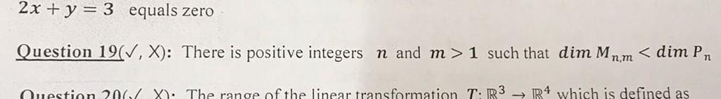 Solved 2x+y=3 equals zero Question 19( ,X) : There is | Chegg.com