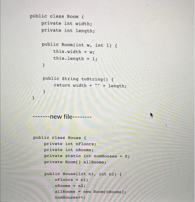 Solved public class Room \{ private int width; private int | Chegg.com