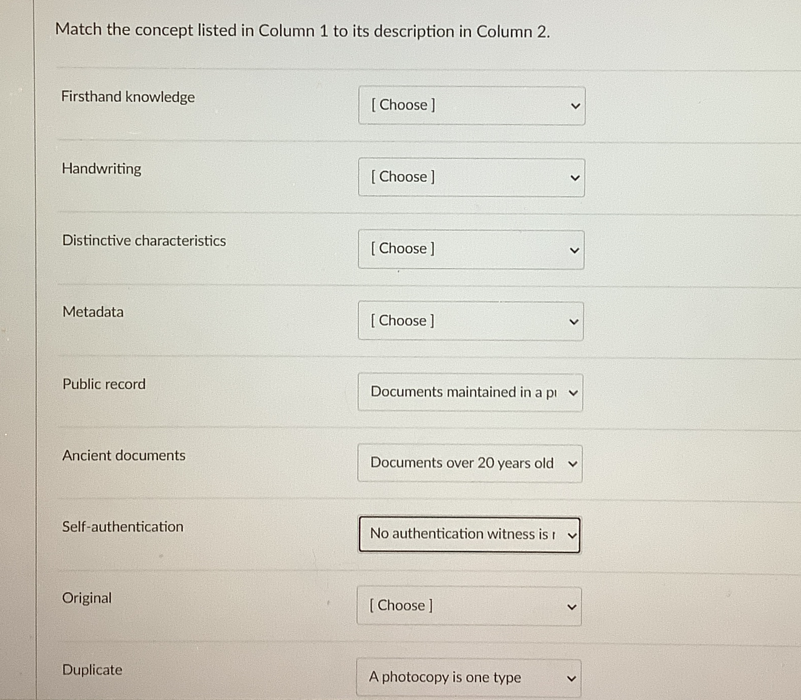 Solved Match the concept listed in Column 1 ﻿to its | Chegg.com