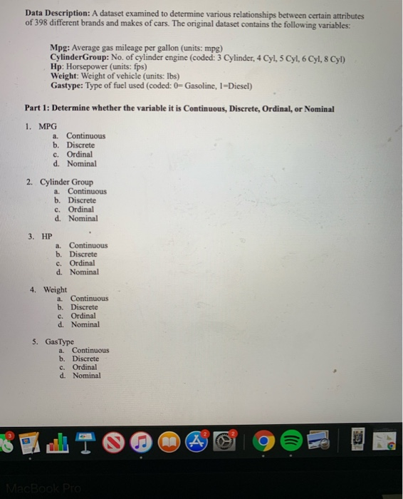 Solved Determine whether the variable it is Continuous, | Chegg.com