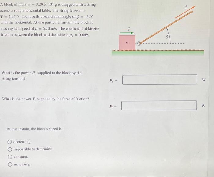 Solved A block of mass m=3.20×102 g is dragged with a string | Chegg.com