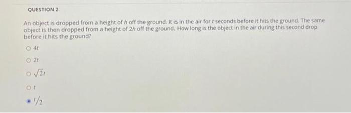 Solved An Object Is Dropped From A Height Of H Off The