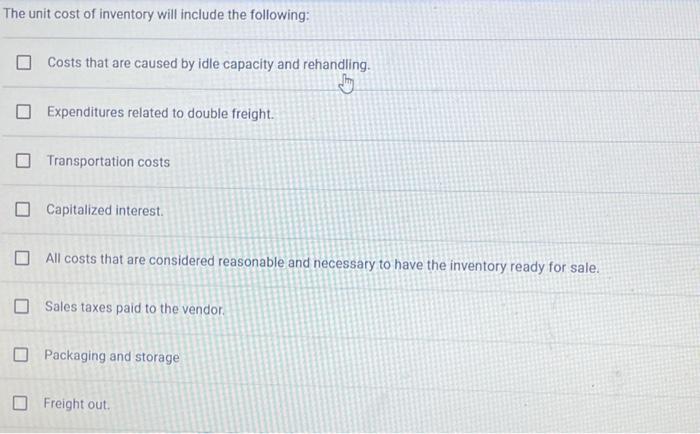 Solved The unit cost of inventory will include the | Chegg.com