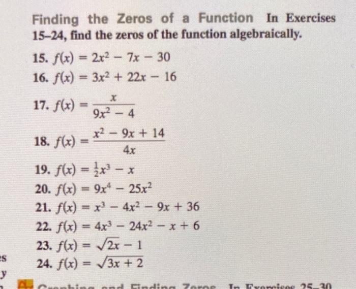 Solved Finding The Zeros Of A Function In Exercises 15 24 