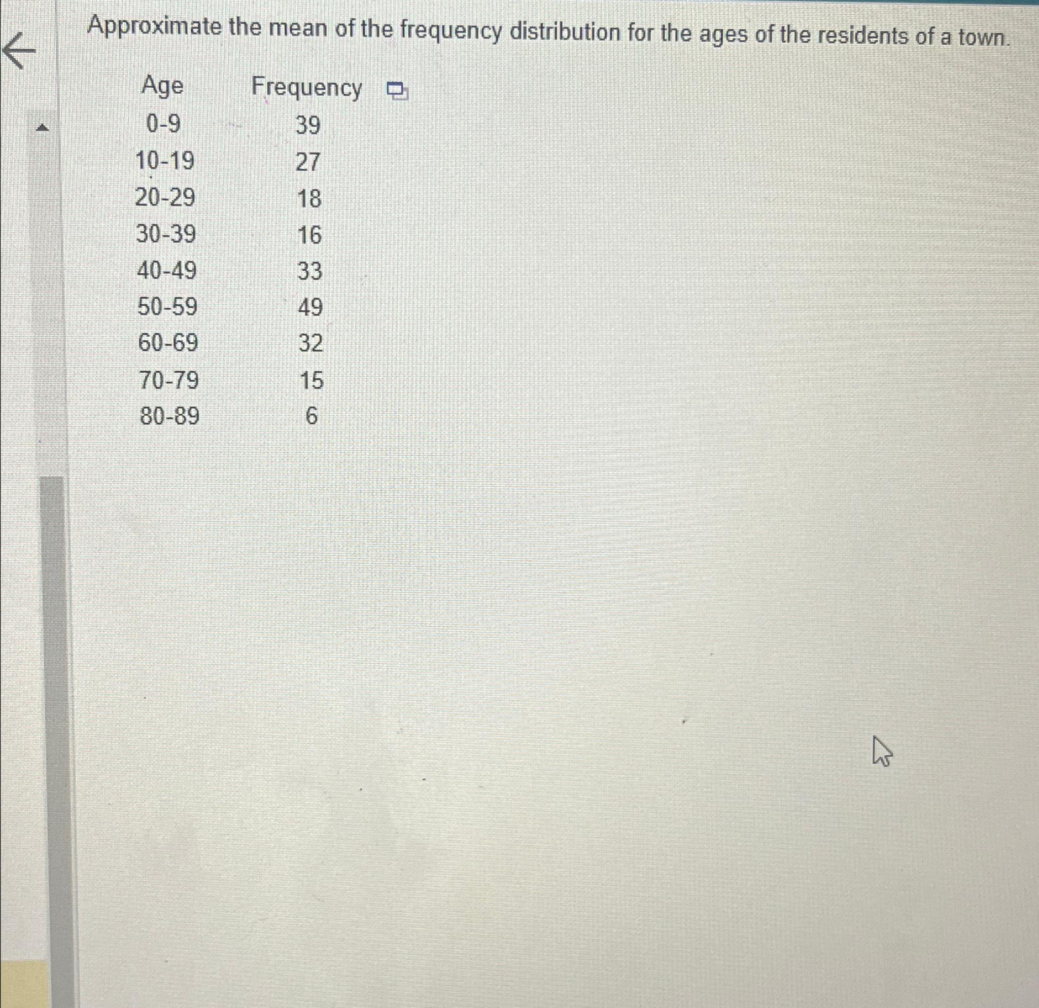 Solved Approximate the mean of the frequency distribution | Chegg.com
