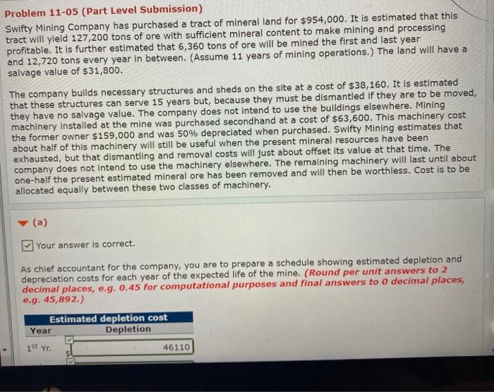 Solved Problem 11-05 (Part Level Submission) Swifty Mining | Chegg.com