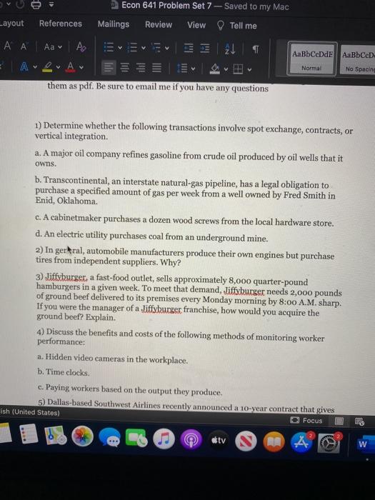 Solved OF Econ 641 Problem Set 7-Saved to my Mac Layout | Chegg.com