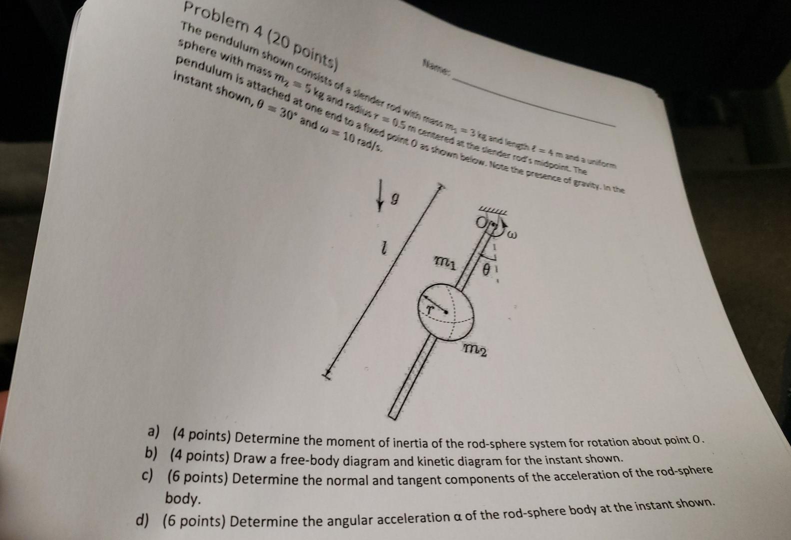 Solved Problem 4 (20 points) The pendulum shown estists ha | Chegg.com