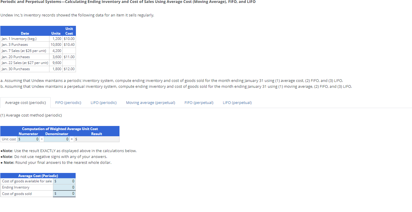 Solved Periodic and Perpetual Systems-Calculating Ending | Chegg.com