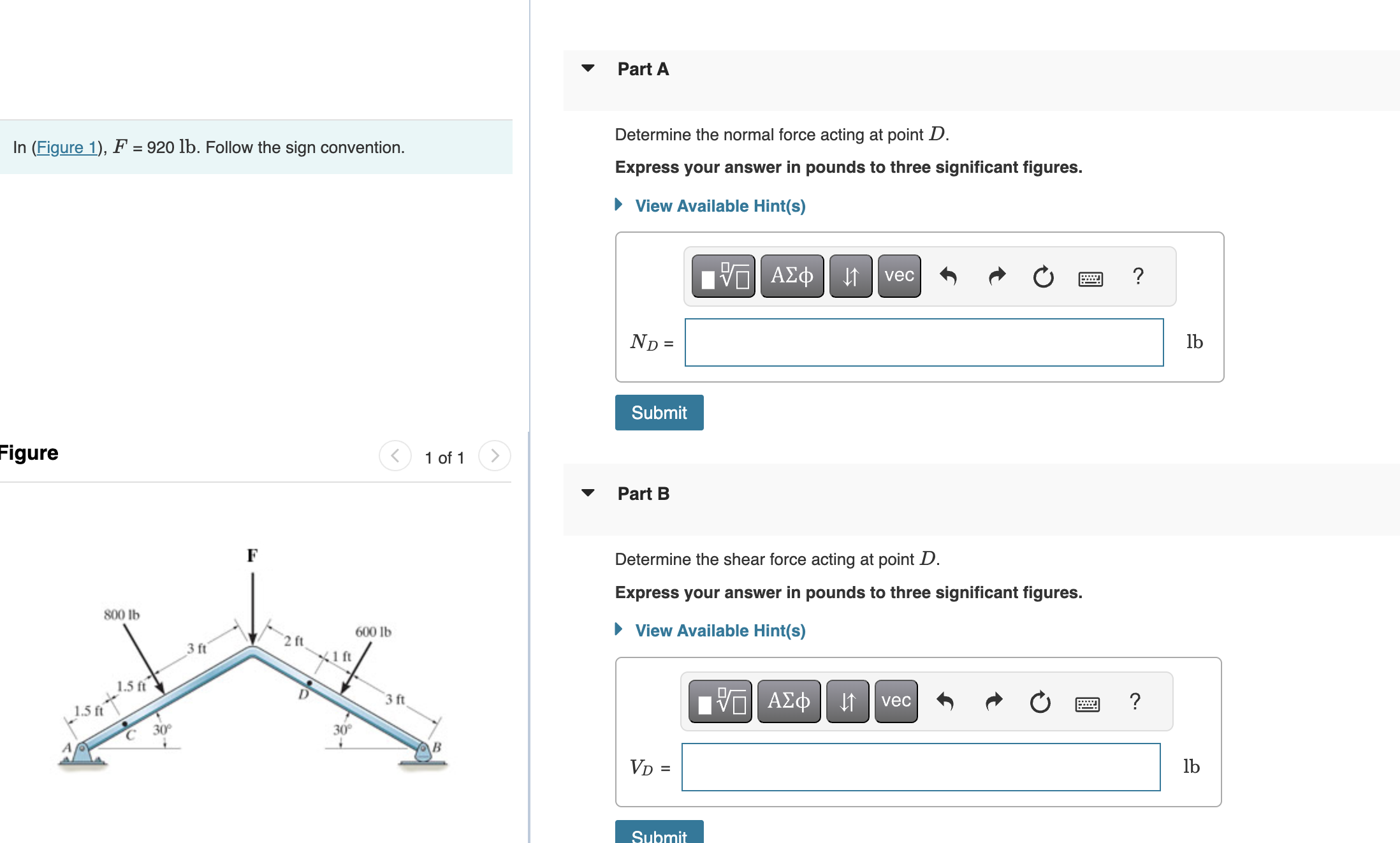Solved Part A) ﻿Determine the normal force acting at point | Chegg.com