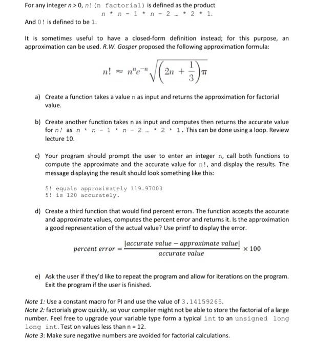 Solved For any integer n > 0, n! (n factorial) is defined as | Chegg.com