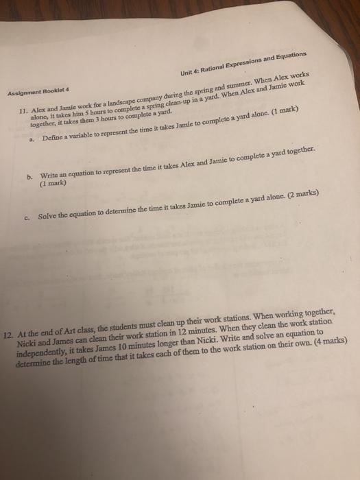 Unit 4: Rational Expressions and Equations Assignment | Chegg.com