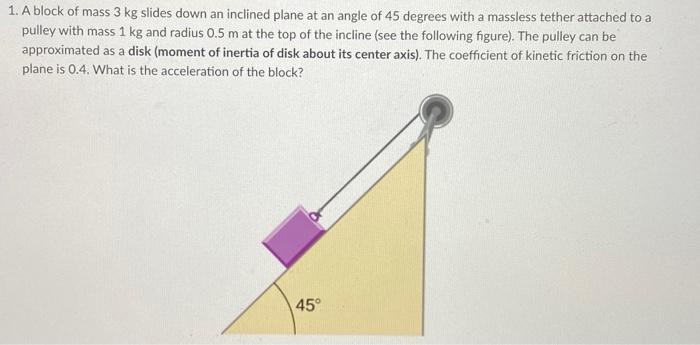 Solved 1. A block of mass 3 kg slides down an inclined plane | Chegg.com