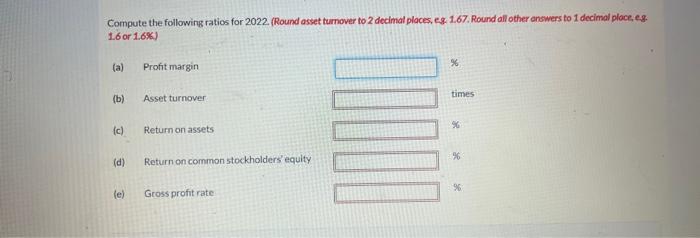 Solved Compute the following ratios for 2022 (Round asset | Chegg.com