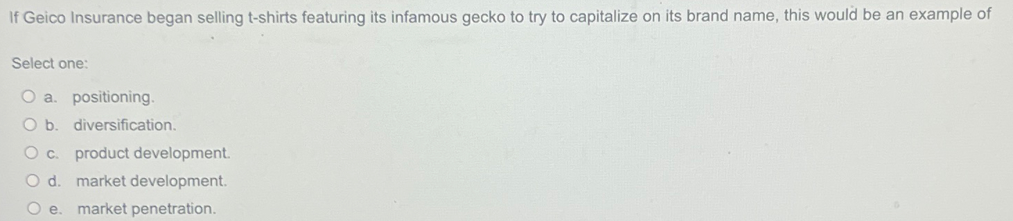 Solved If Geico Insurance began selling t-shirts featuring | Chegg.com