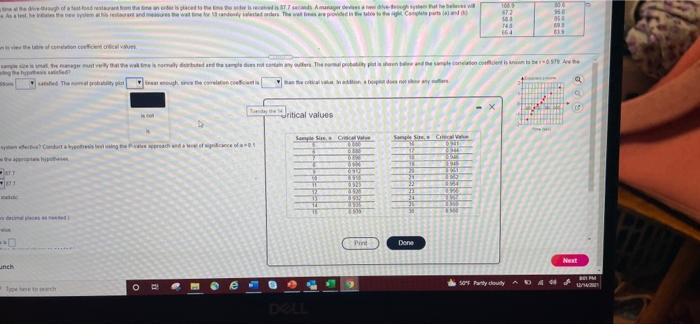 Solved The mean waling treat the drive through of a | Chegg.com