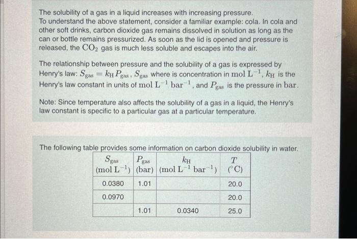 Solved What is the Henry's law constant for CO2 at 20∘C ? | Chegg.com
