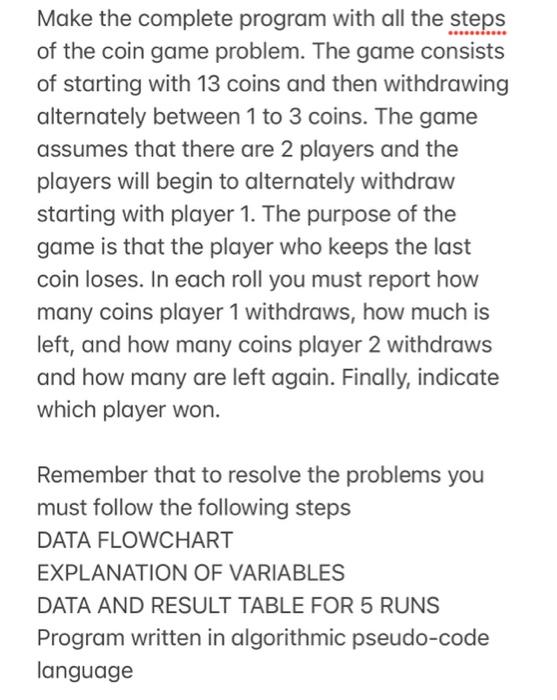 Solved Make the complete program with all the steps of the | Chegg.com