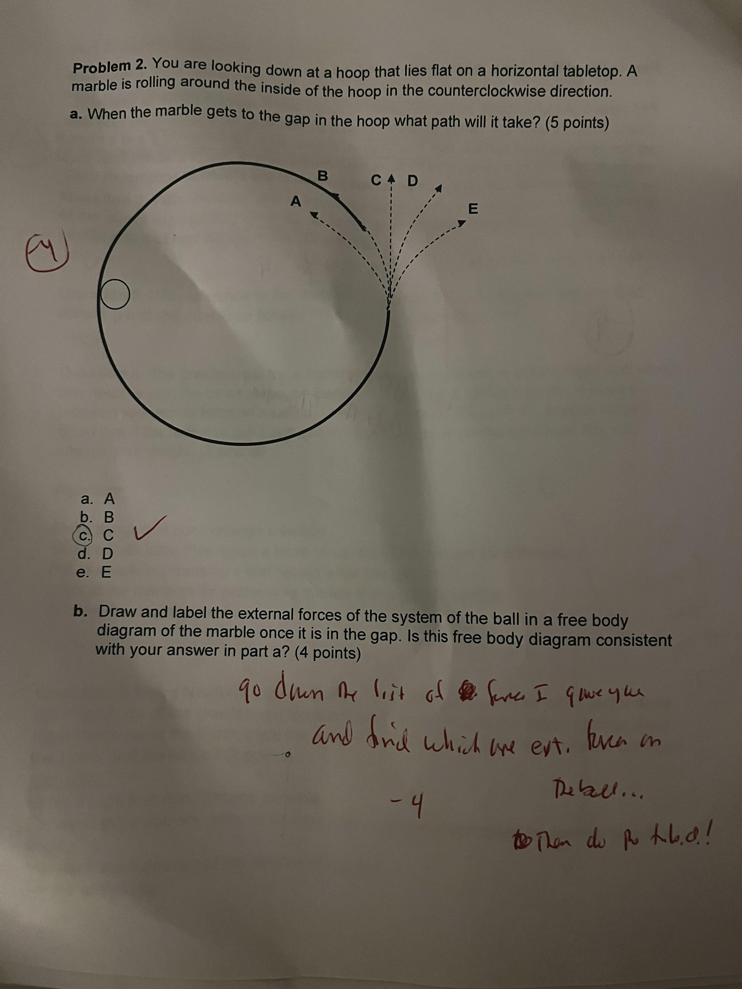 Solved Problem 2. ﻿You are looking down at a hoop that lies | Chegg.com