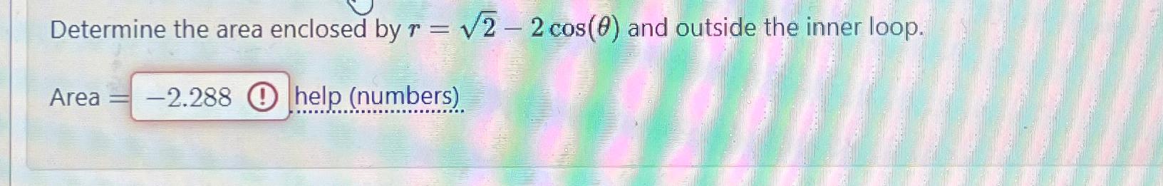 Solved Determine the area enclosed by r=22-2cos(θ) ﻿and | Chegg.com