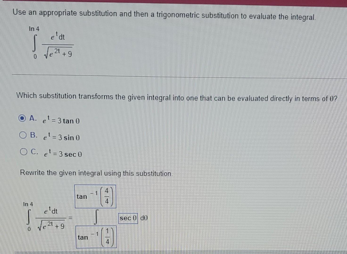 Solved Use an appropriate substitution and then a | Chegg.com