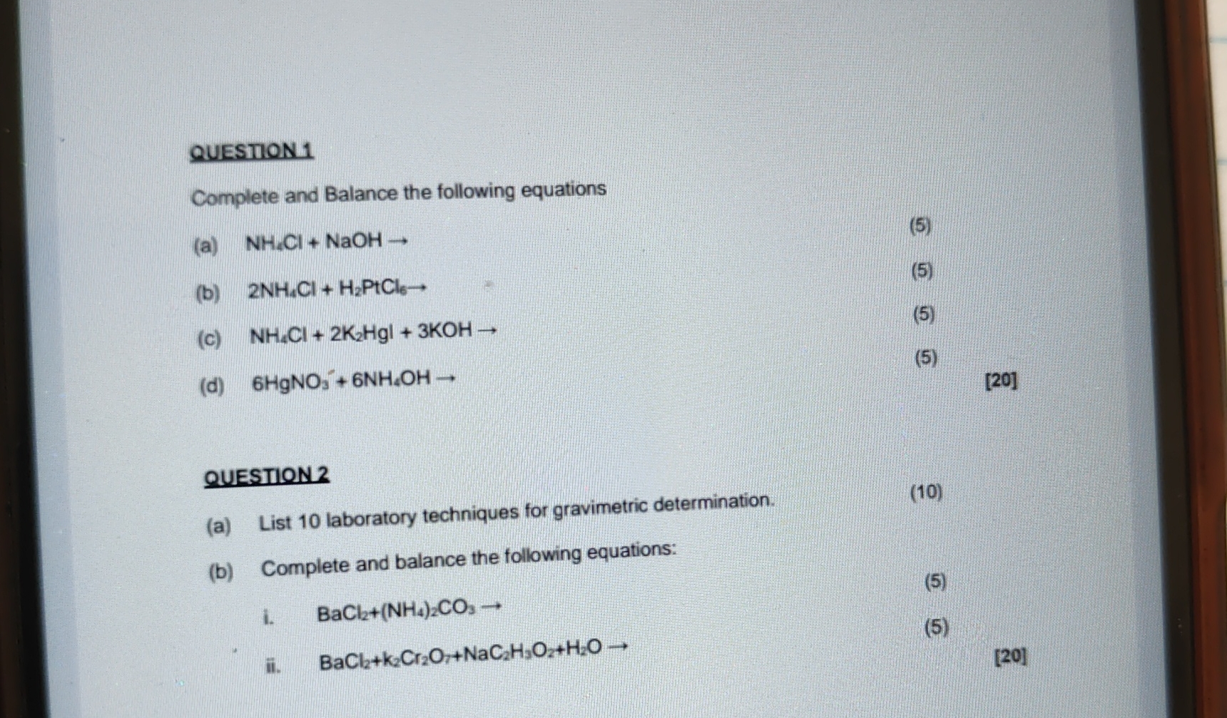 Solved QUESTION 1Complete and Balance the following | Chegg.com