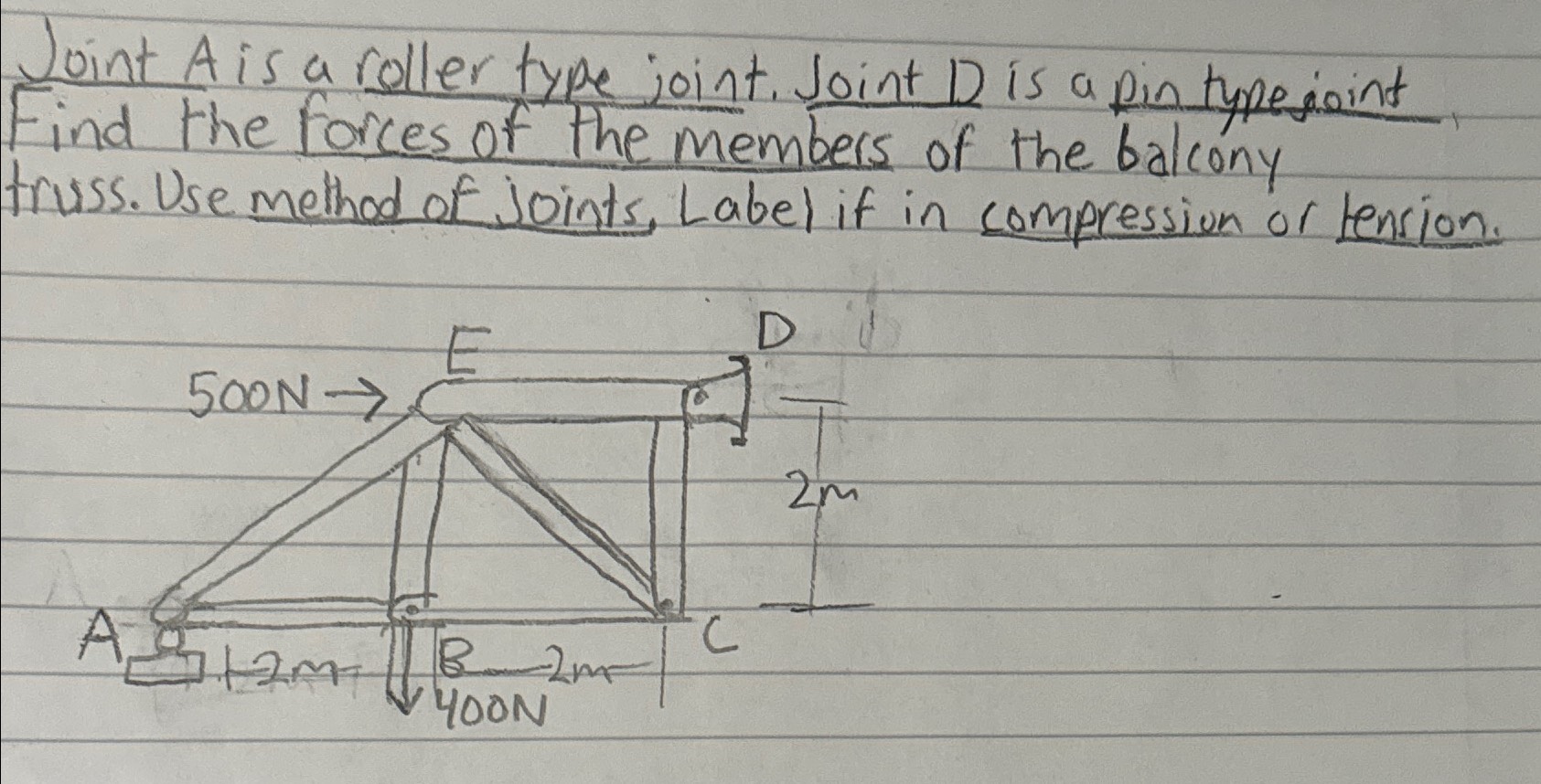 Solved Joint A is a roller type joint. Joint D is a pin | Chegg.com