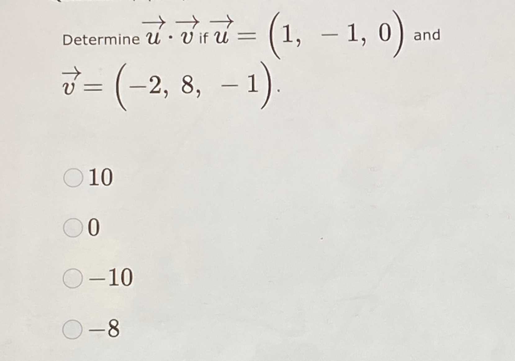 Solved Determine vec(u)*vec(v) ﻿if vec(u)=(1,-1,0) ﻿and | Chegg.com