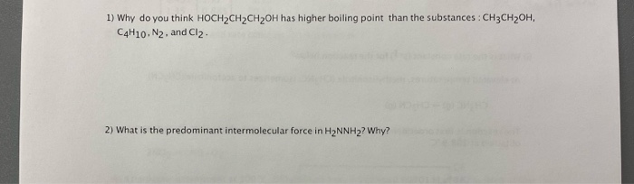 Solved 1) Why do you think HOCH2CH2CH2OH has higher boiling | Chegg.com