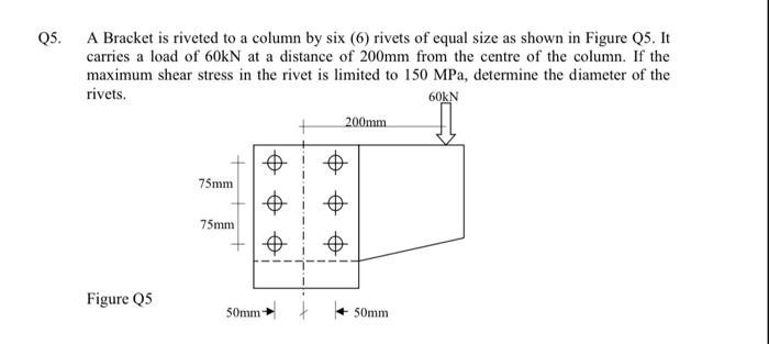 Solved Q5. A Bracket is riveted to a column by six (6) | Chegg.com