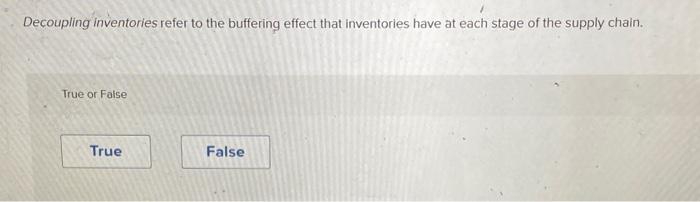 Solved Decoupling inventories refer to the buffering effect | Chegg.com
