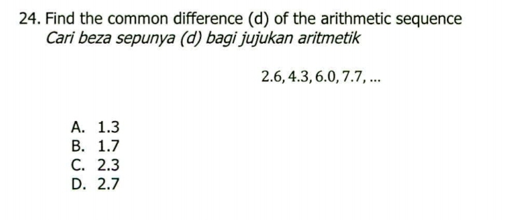 Solved Find the common difference (d) ﻿of the arithmetic | Chegg.com