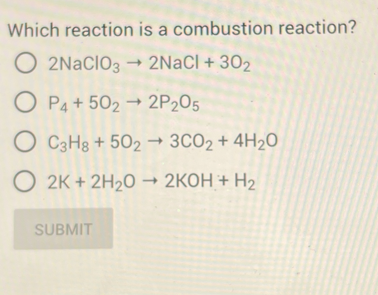 Solved Which reaction is a combustion | Chegg.com