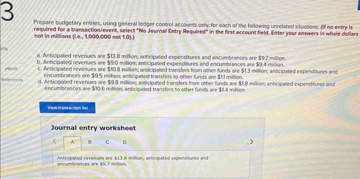 Solved Prepare budgetary entries, using general ledger | Chegg.com