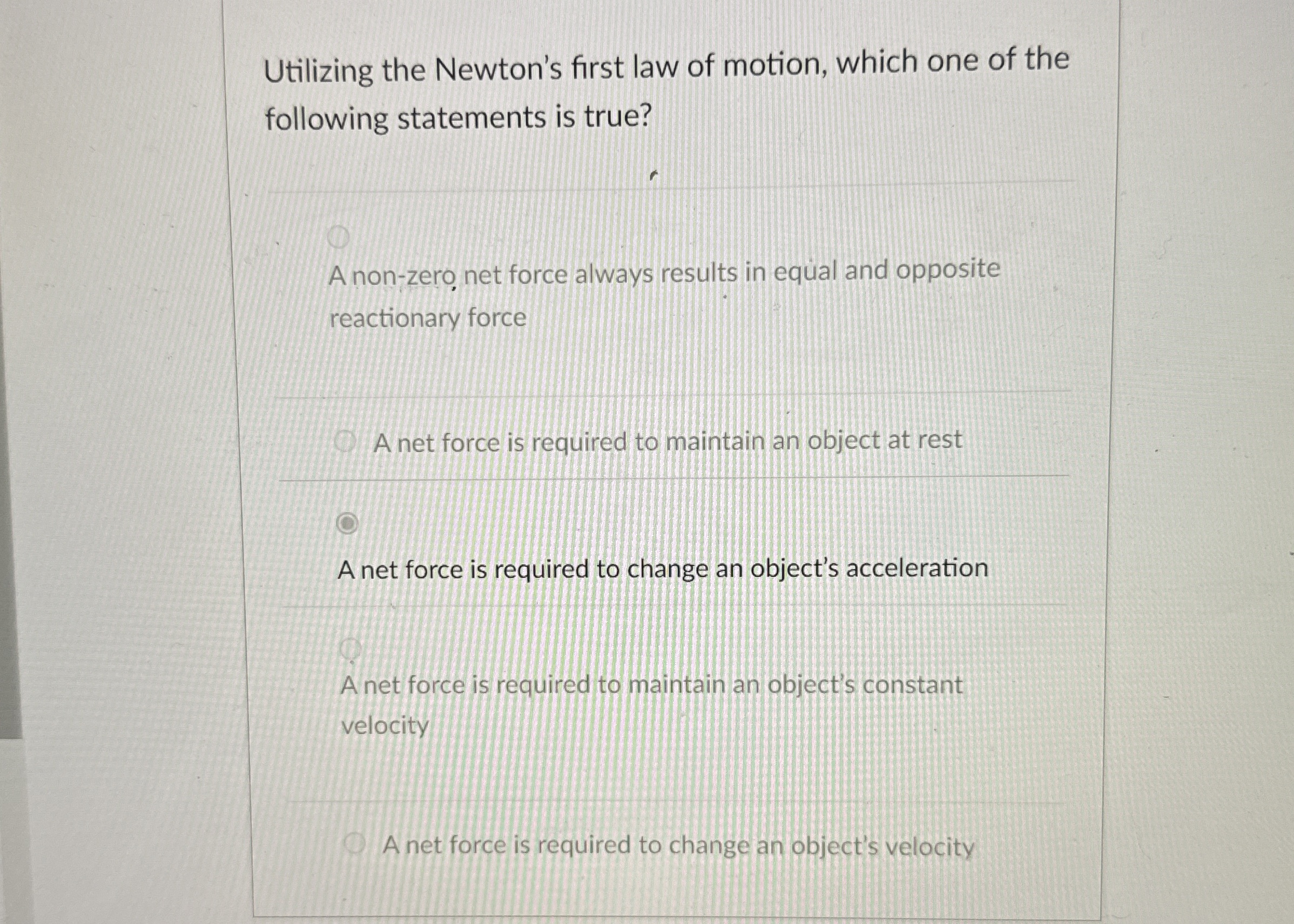 Solved Utilizing the Newton's first law of motion, which one | Chegg.com