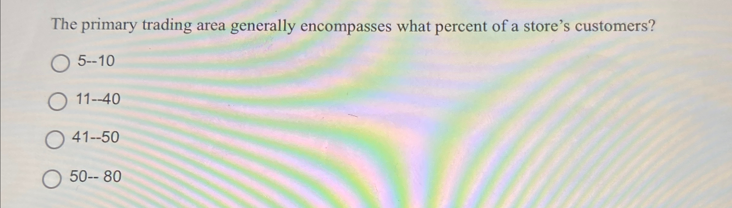 Solved The primary trading area generally encompasses what | Chegg.com