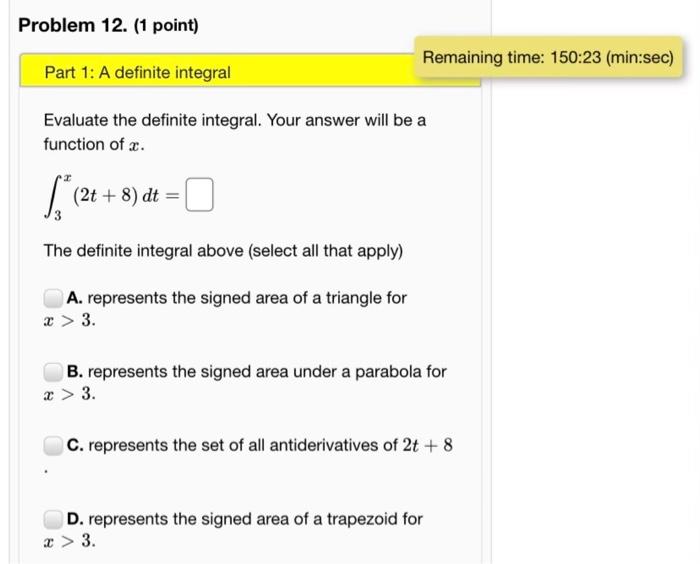 Solved Problem 11. (1 point) Suppose that F(x) = [ f(€) dt, | Chegg.com