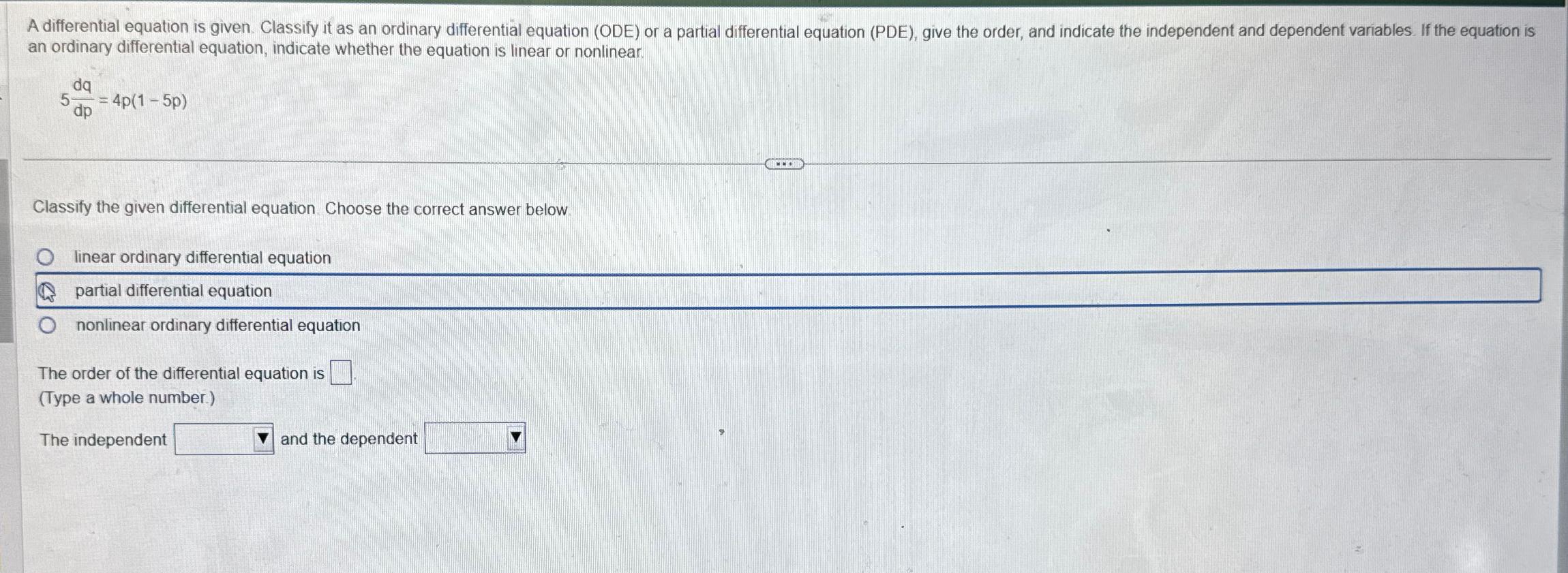 Solved A differential equation is given. Classify it as an | Chegg.com