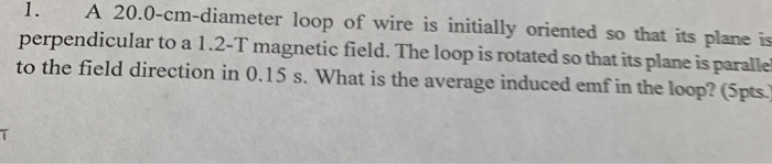 Solved A 20.0-cm-diameter loop of wire is initially oriented | Chegg.com