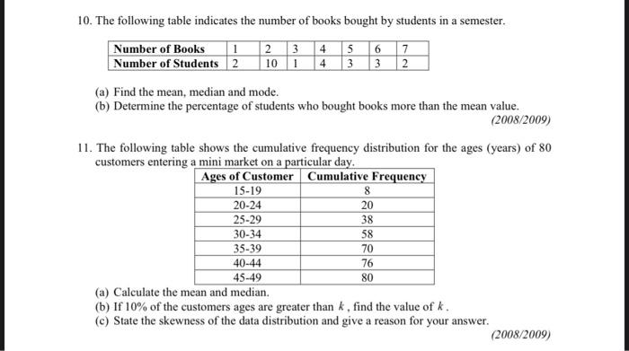 Solved 10. The following table indicates the number of books | Chegg.com