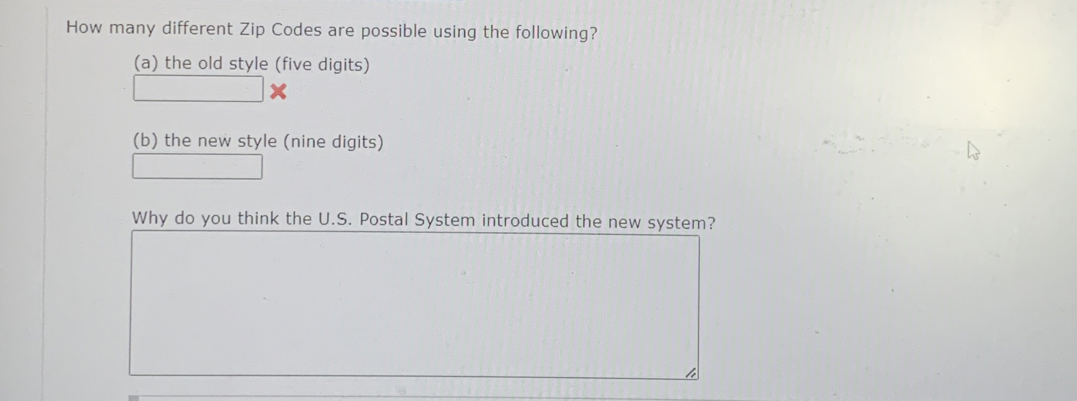 Solved How many different Zip Codes are possible using the | Chegg.com