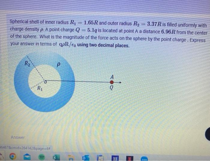 Solved Spherical shell of inner radius R1=1.65R and outer | Chegg.com