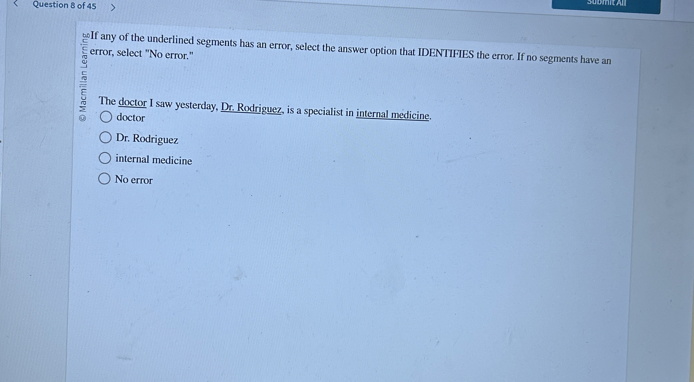 Solved Question 8 ﻿of 45bolf any of the underlined segments | Chegg.com