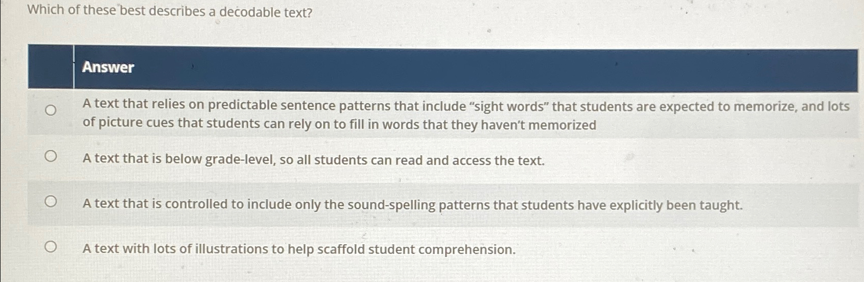 Solved Which of these best describes a decodable | Chegg.com