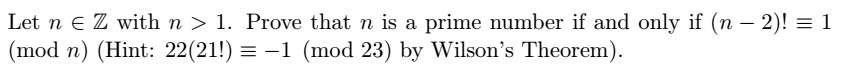 Solved Let ninZ with n>1. ﻿Prove that n ﻿is a prime number | Chegg.com