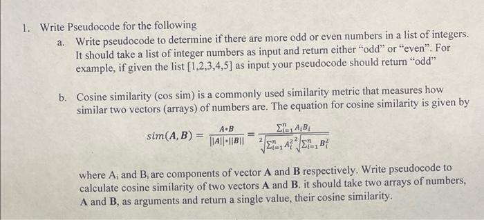 Solved 1. Write Pseudocode for the following a. Write | Chegg.com