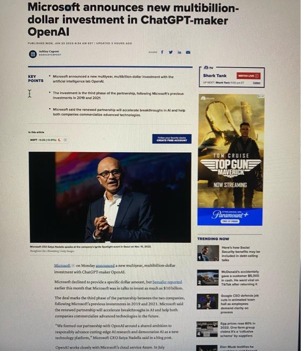 Consider the Microsoft-Open AI article. Does Open AI | Chegg.com